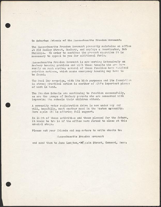 Request for funds for the Massachusetts Freedom Movement - Digital ...