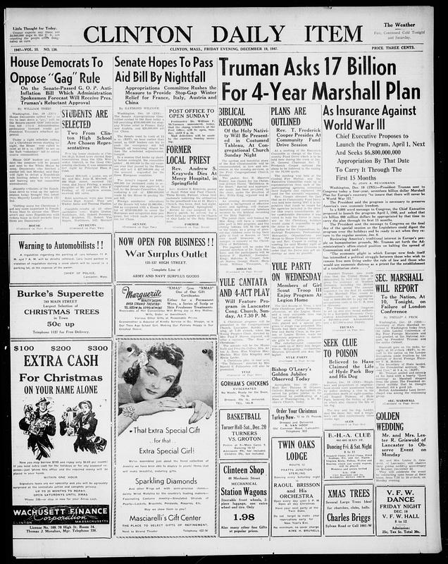 Clinton Daily Item. December 19, 1947 - Digital Commonwealth