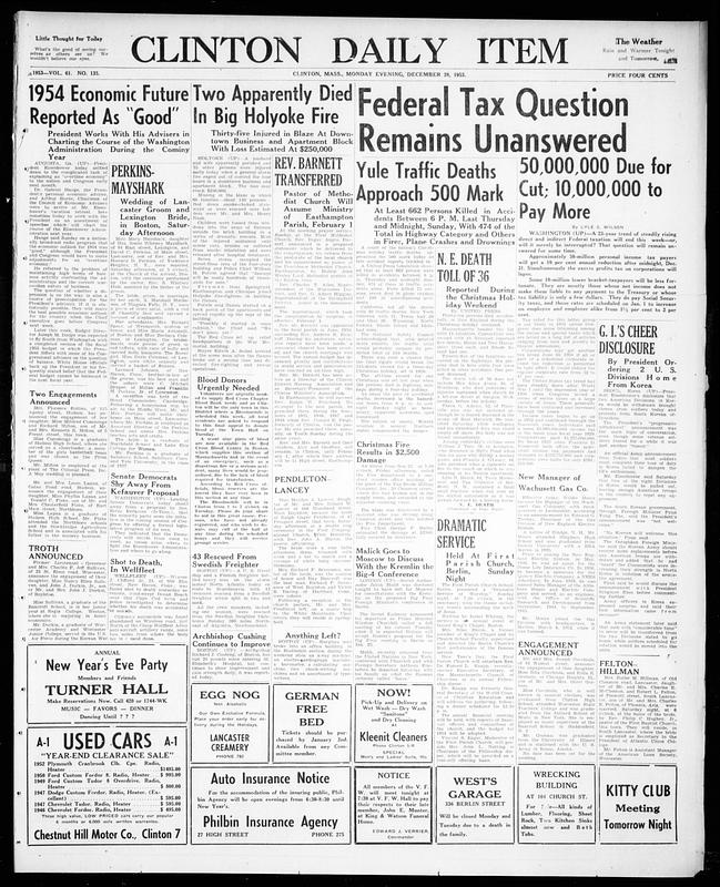 Clinton Daily Item. December 28, 1953 - Digital Commonwealth