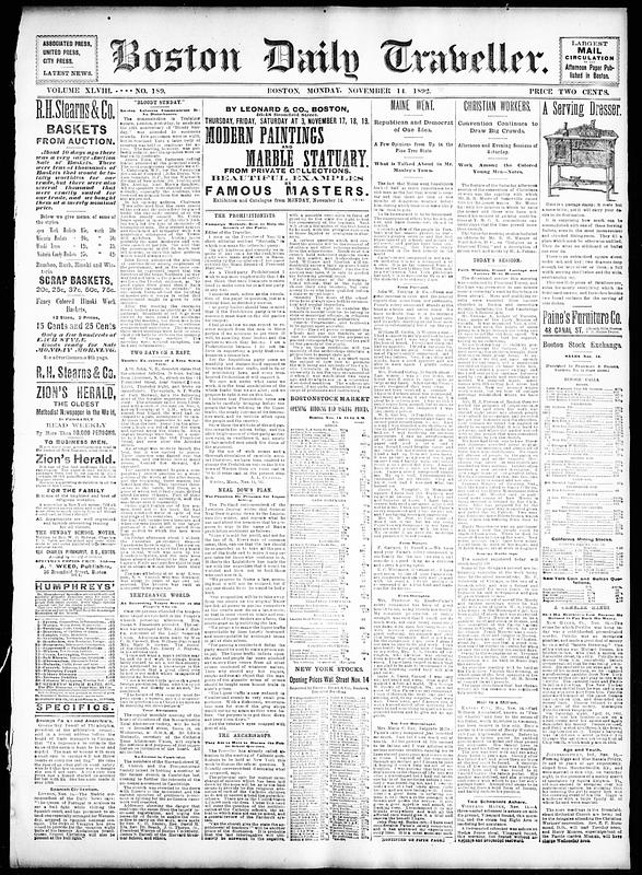 Boston Daily Traveller. November 14, 1892 - Digital Commonwealth