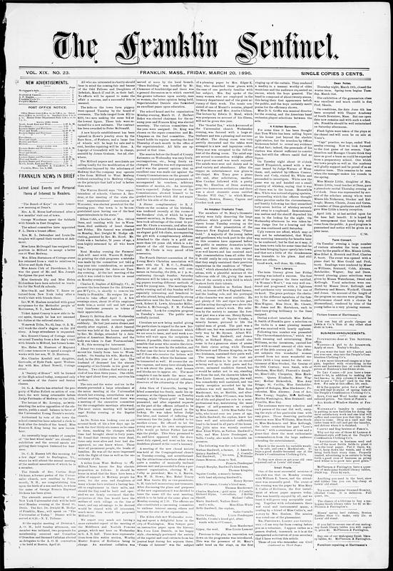 The Franklin Sentinel. March 20, 1896 - Digital Commonwealth