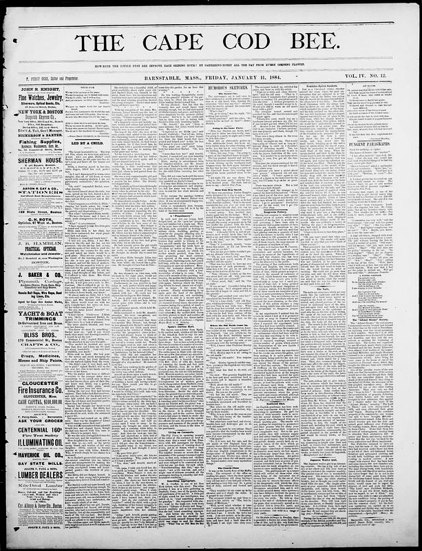 The Cape Cod Bee. January 11, 1884 - Digital Commonwealth