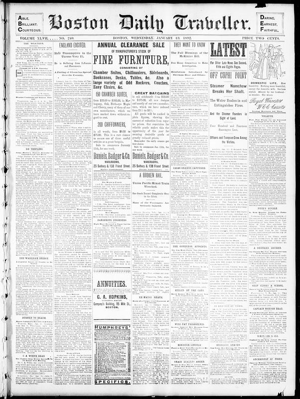 Boston Daily Traveller. January 13, 1892 - Digital Commonwealth