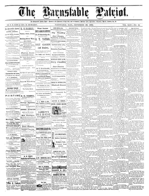 Barnstable Patriot. September 30, 1873 - Digital Commonwealth