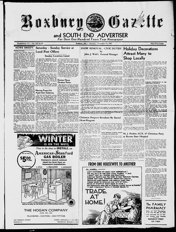 Roxbury Gazette and South End Advertiser. December 15, 1960 - Digital ...
