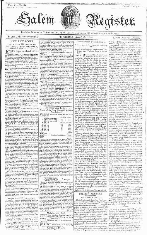 The Salem Register. August 16, 1804 - Digital Commonwealth