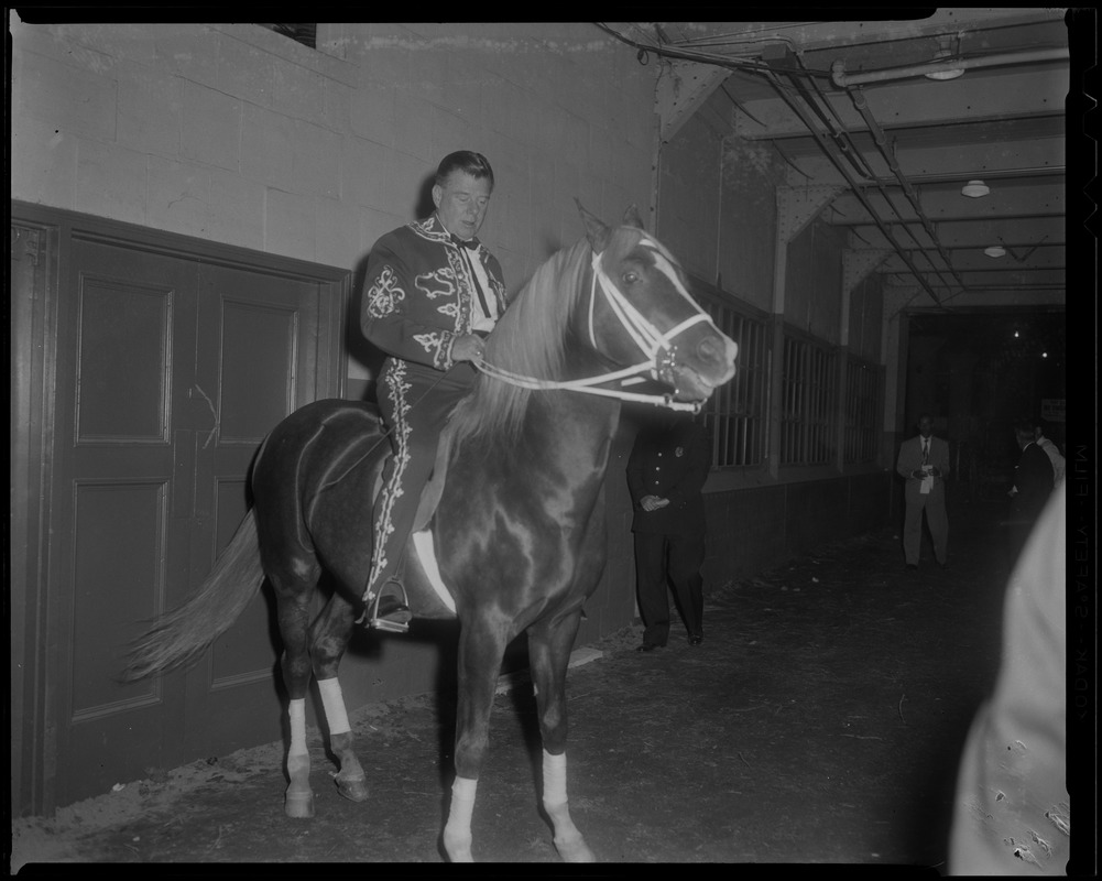 Arthur Godfrey sitting atop his horse "Goldie" for the Rodeo at the ...