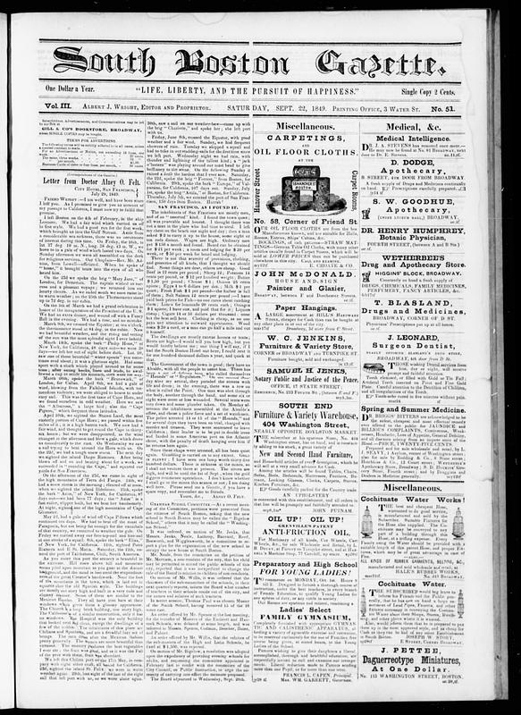 South Boston Gazette. September 22, 1849 - Digital Commonwealth