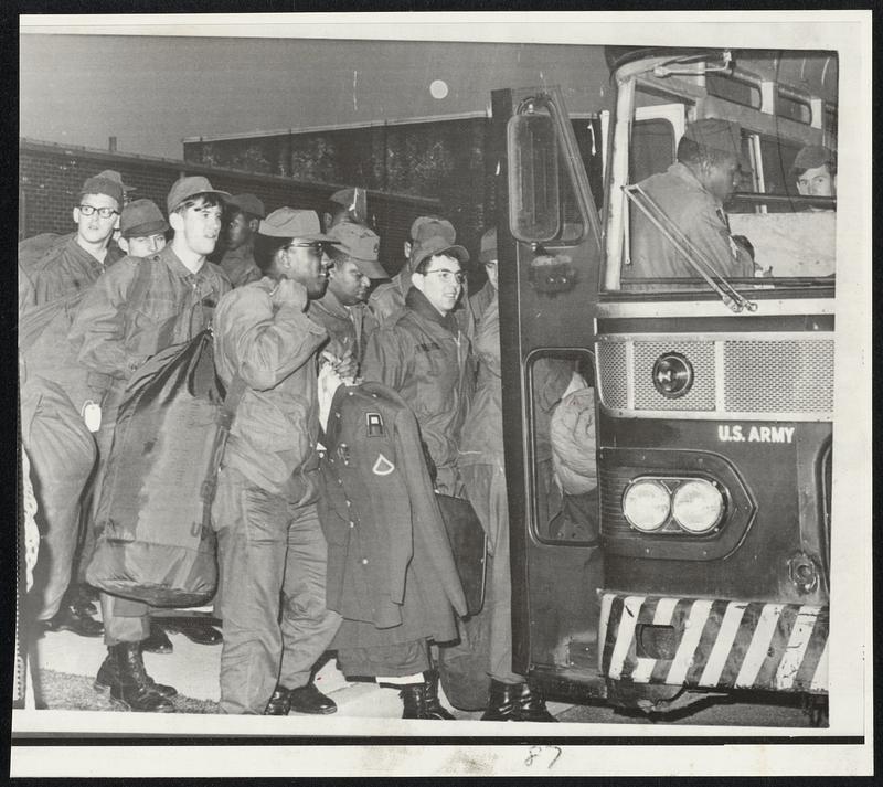 US Postal Strike Caption: Soldiers board bus at Fort Dix, New Jersey ...