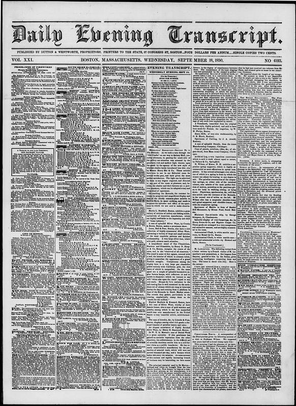 Daily Evening Transcript. September 18, 1850 - Digital Commonwealth