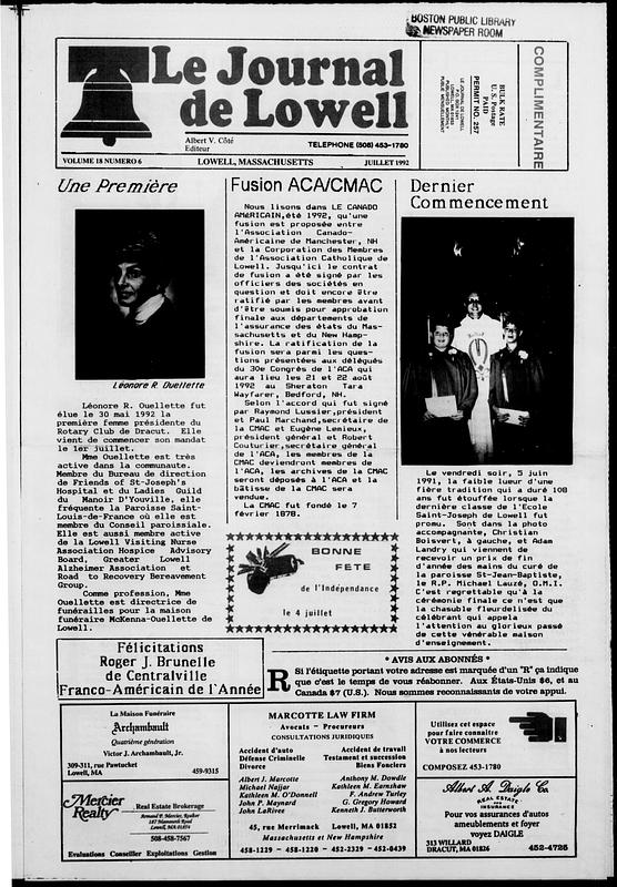 Le Journal De Lowell. July 01, 1992 - Digital Commonwealth