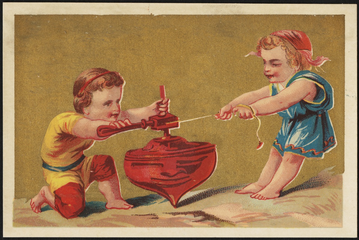 Two boys in classical costume playing with a top. - Digital Commonwealth