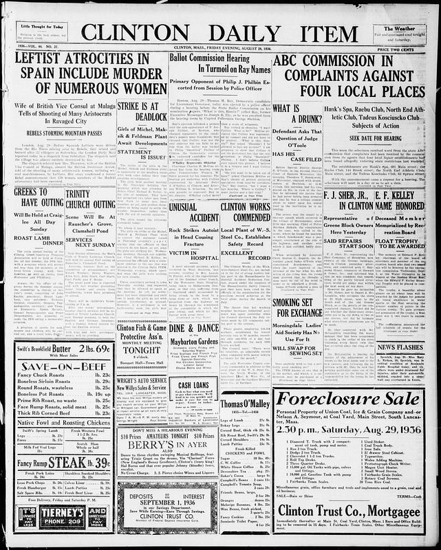 Clinton Daily Item. August 28, 1936 - Digital Commonwealth