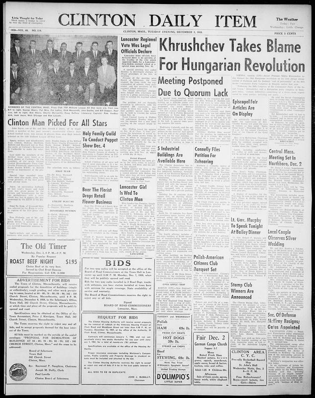 Clinton Daily Item. December 01, 1959 - Digital Commonwealth