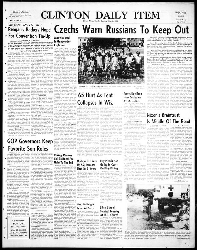 Clinton Daily Item. July 22, 1968 - Digital Commonwealth