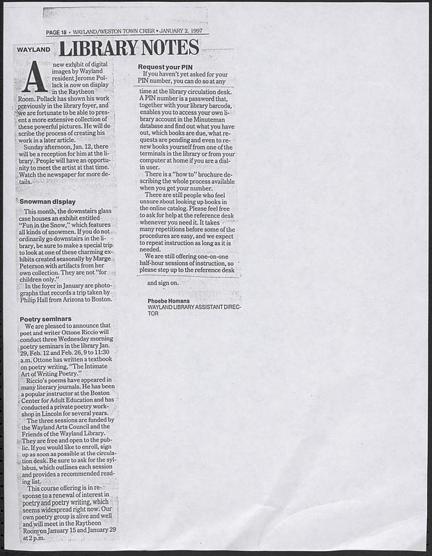 Wayland Library scrapbooks, volume 9, 1997-1999 - Digital Commonwealth