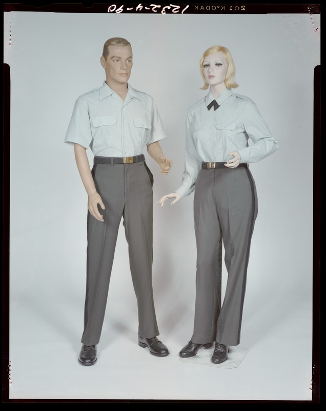 IPL, male + female uniform on mannequin - Digital Commonwealth