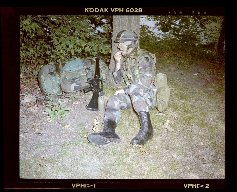 Food lab, soldier eating ration on patrol - Digital Commonwealth