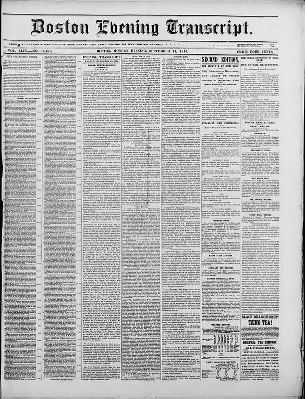 Boston Evening Transcript. September 11, 1876 - Digital Commonwealth