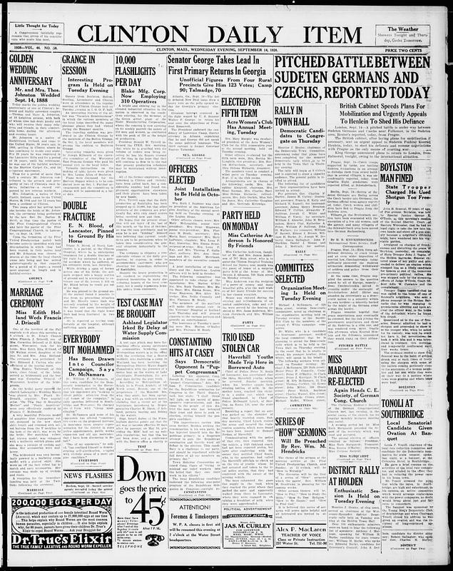 Clinton Daily Item. September 14, 1938 - Digital Commonwealth