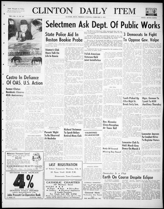 Clinton Daily Item. February 05, 1962 - Digital Commonwealth