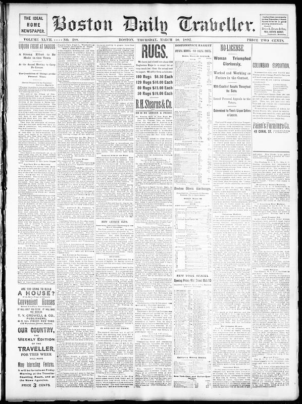 Boston Daily Traveller. March 10, 1892 - Digital Commonwealth