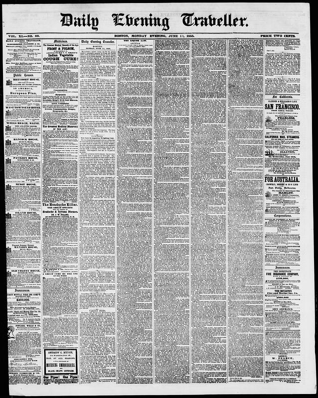 Daily Evening Traveller. June 11, 1855 - Digital Commonwealth