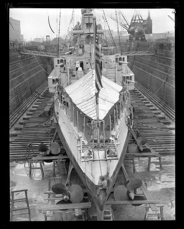 USS Raleigh in dry dock at South Boston - Digital Commonwealth