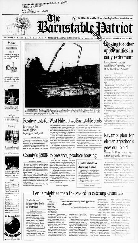 Barnstable Patriot. October 18, 2002 - Digital Commonwealth