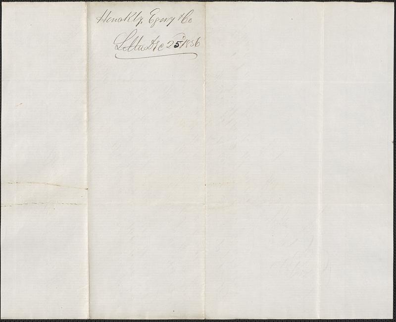 Hinckley and Egery and Company to W. A. Harrington, 25 December 1856 ...