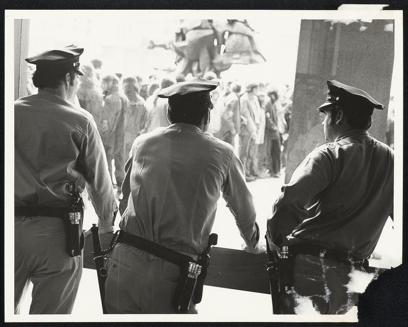 Federal guards inside looking out - JFK build - Digital Commonwealth