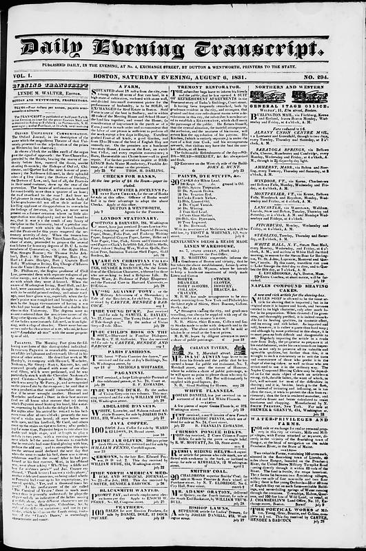 Daily Evening Transcript. August 06, 1831 - Digital Commonwealth