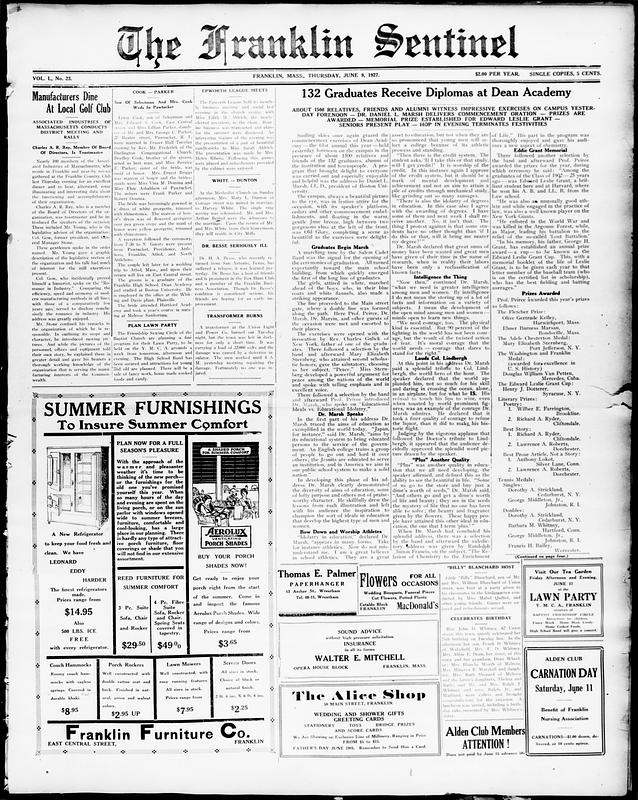The Franklin Sentinel. June 09, 1927 - Digital Commonwealth