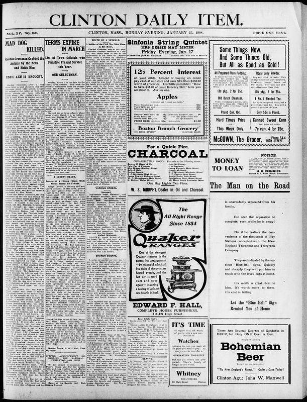 Clinton Daily Item. January 13, 1908 - Digital Commonwealth