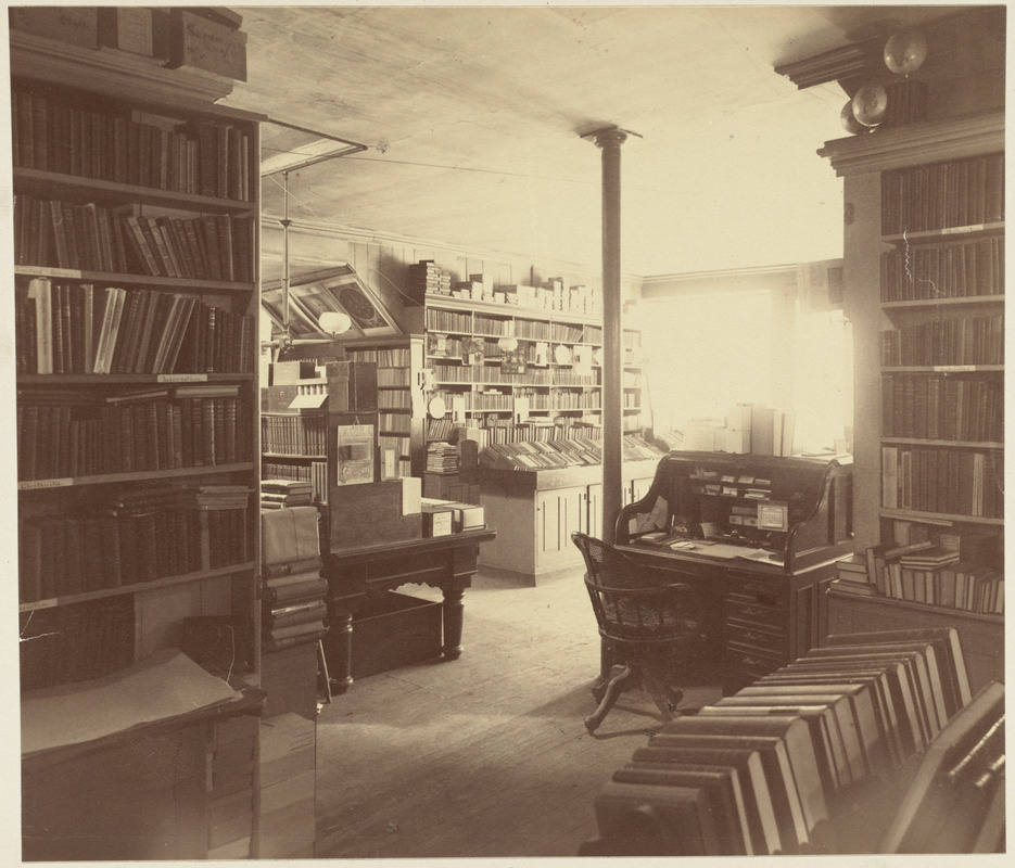 Interior view of bookshelves at the Old Corner Book Store - Digital ...