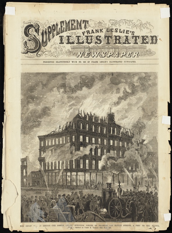 The Great Fire in Boston. The Boston "Pilot" Buildings, corner of ...