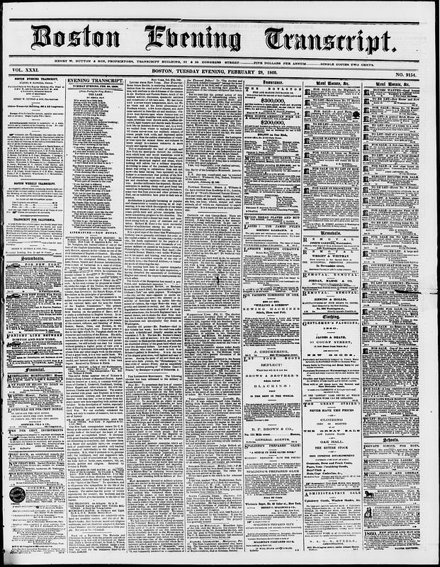 Boston Evening Transcript. February 28, 1860 - Digital Commonwealth