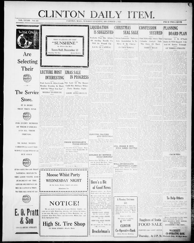 Clinton Daily Item. December 08, 1925 - Digital Commonwealth