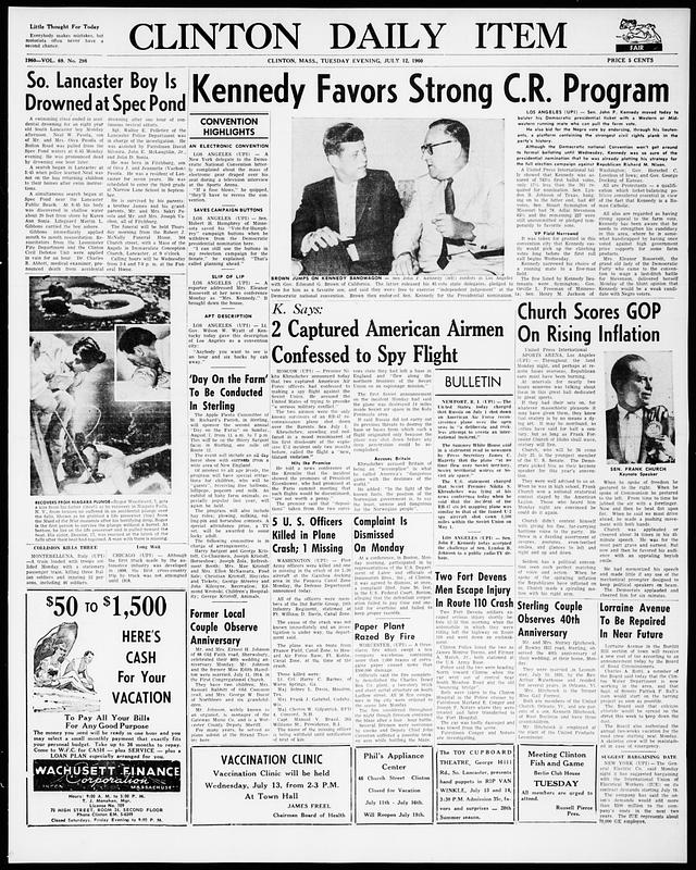 Clinton Daily Item. July 12, 1960 - Digital Commonwealth