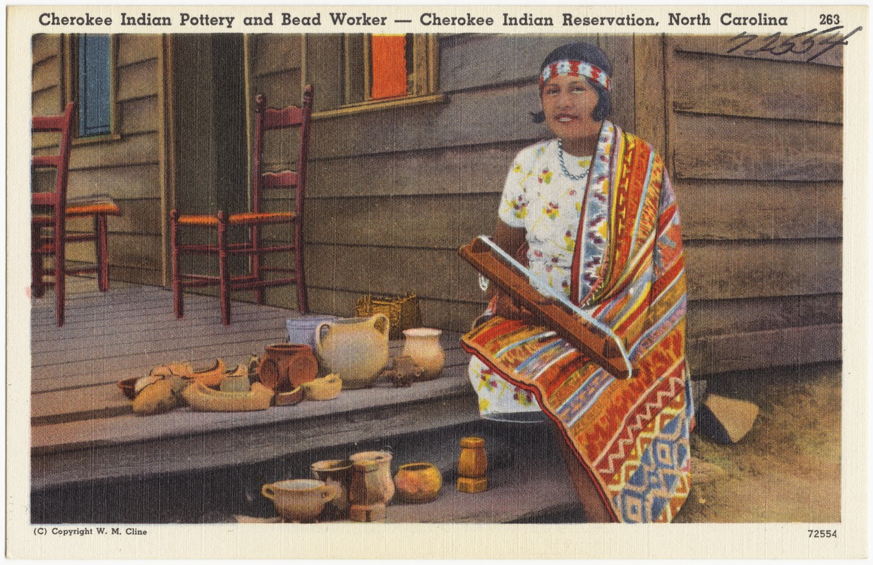 Cherokee Indian pottery and bread worker -- Cherokee Indian Reservation ...