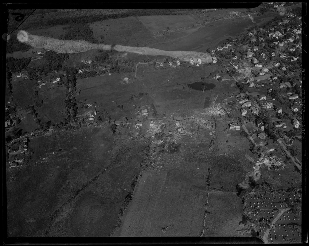 Aerial view of destruction left by tornado - Digital Commonwealth