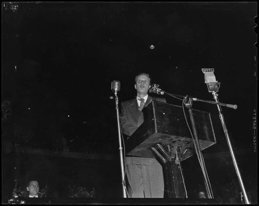 Billy Graham standing on stage behind podium and microphones - Digital ...