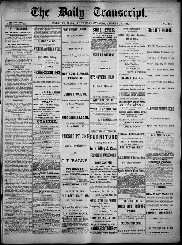 The Daily Transcript. August 28, 1884 - Digital Commonwealth