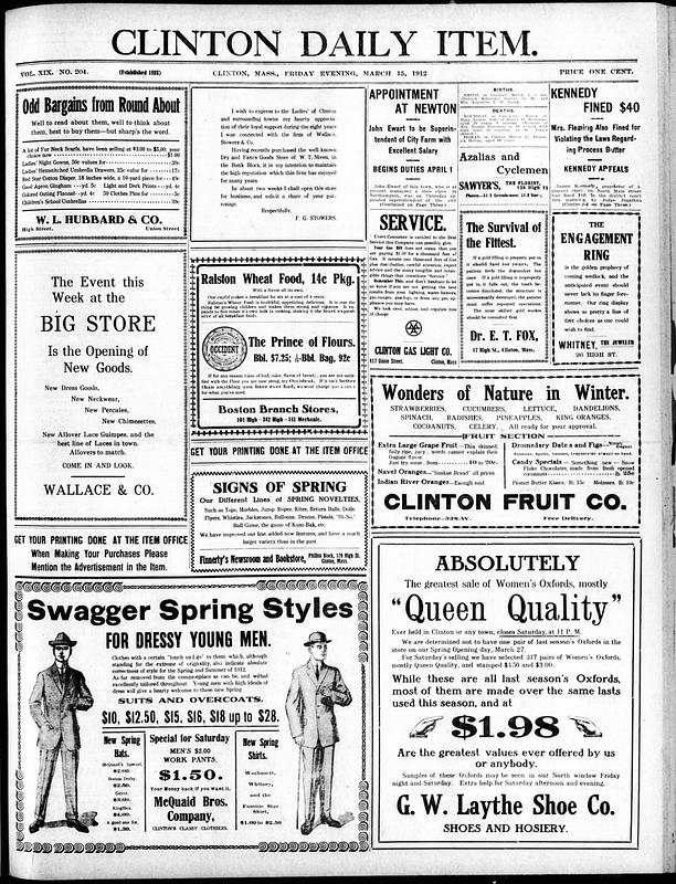 Clinton Daily Item. March 15, 1912 - Digital Commonwealth