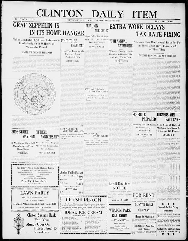 Clinton Daily Item. August 10, 1929 - Digital Commonwealth