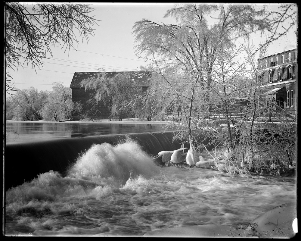 Talbot Mills dam after ice storm - Digital Commonwealth