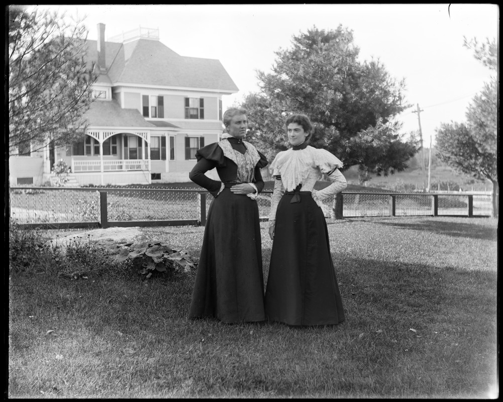Mrs. Sheldon and Miss Forbes in back yard - Digital Commonwealth