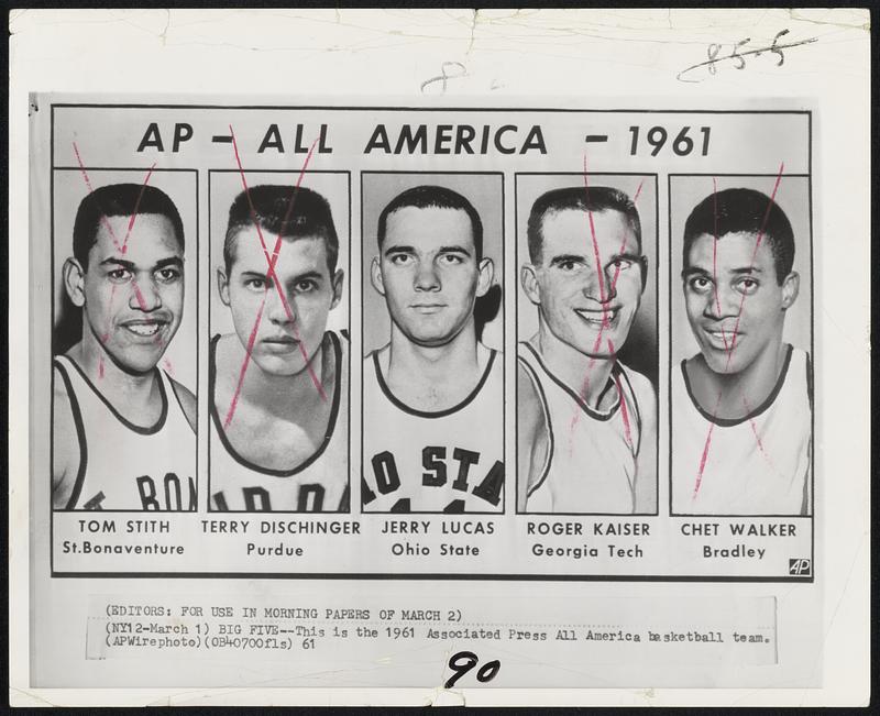 Tom Smith St. Bonaventure Terry Dischinger Purdue Jerry Lucas Ohio ...