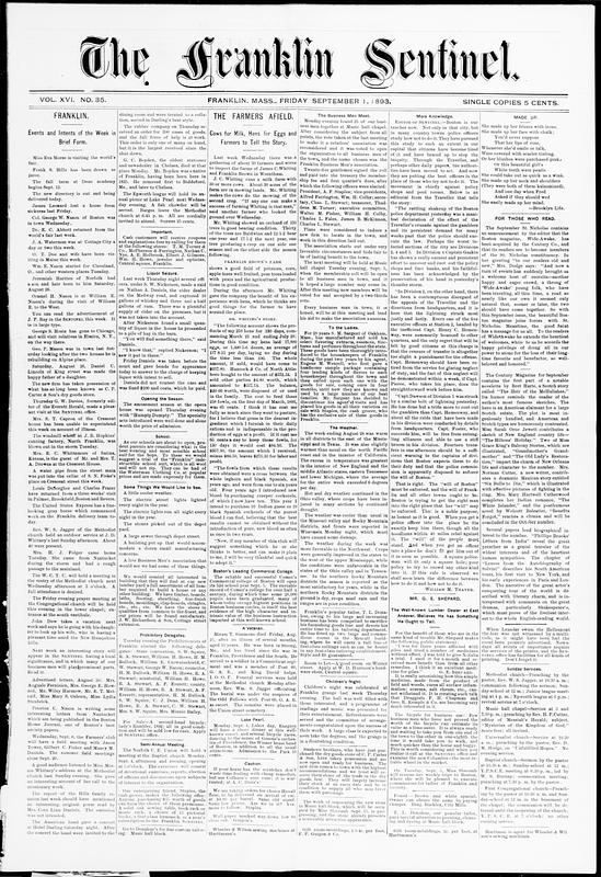 The Franklin Sentinel. September 01, 1893 - Digital Commonwealth