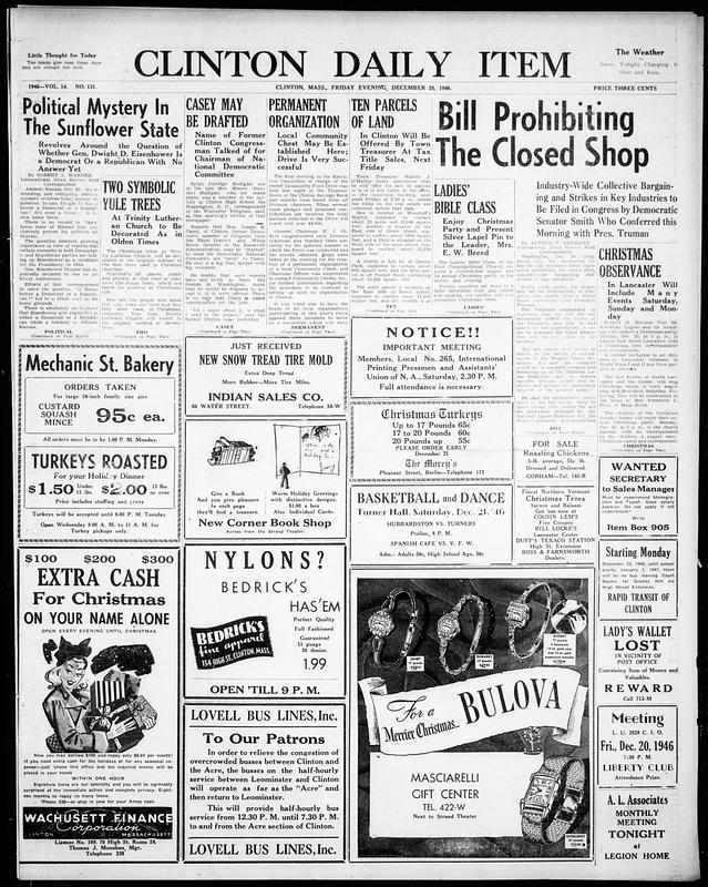 Clinton Daily Item. December 20, 1946 - Digital Commonwealth